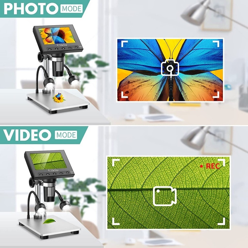 Elikliv Digital Microscope 1000X 4.3'' LCD Screen USB Coin Magnifier ...