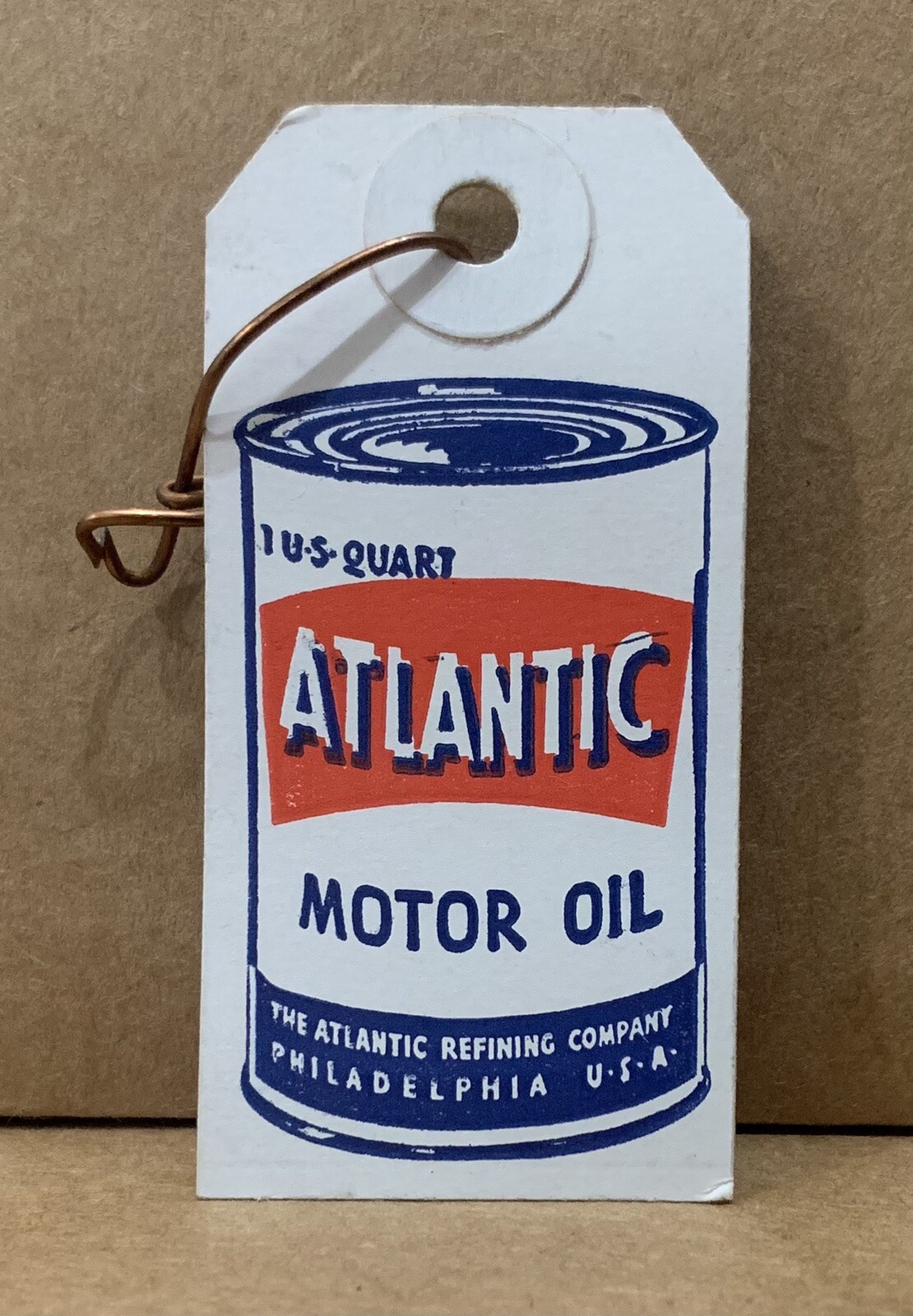 Atlantic Motor Oil Change Tag NOS Sign Gas Can Auto Vintage Garage ...