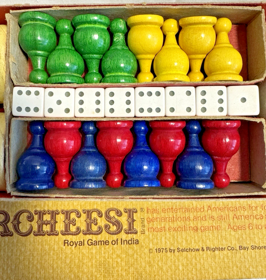 Parcheesi Repl Game Pieces 16 Wooden Colored Pawns 8 Dice 4 Cups ...