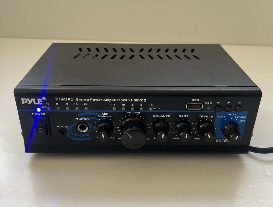 Pyle PTAU45 2 x 120W Stereo Power Amplifier USB/2 AUX/CD & Mic Inputs ...