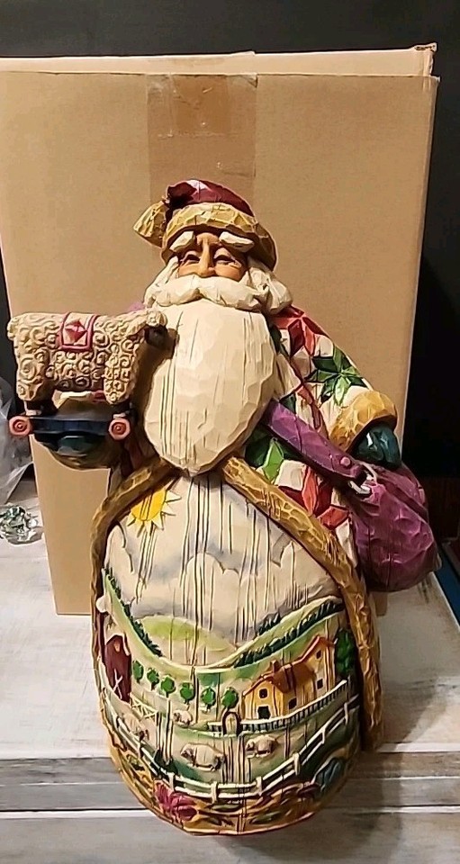 Jim Shore O'er THE FIELDS WE GO Folk Art Santa Holding Lamb Figurine ...