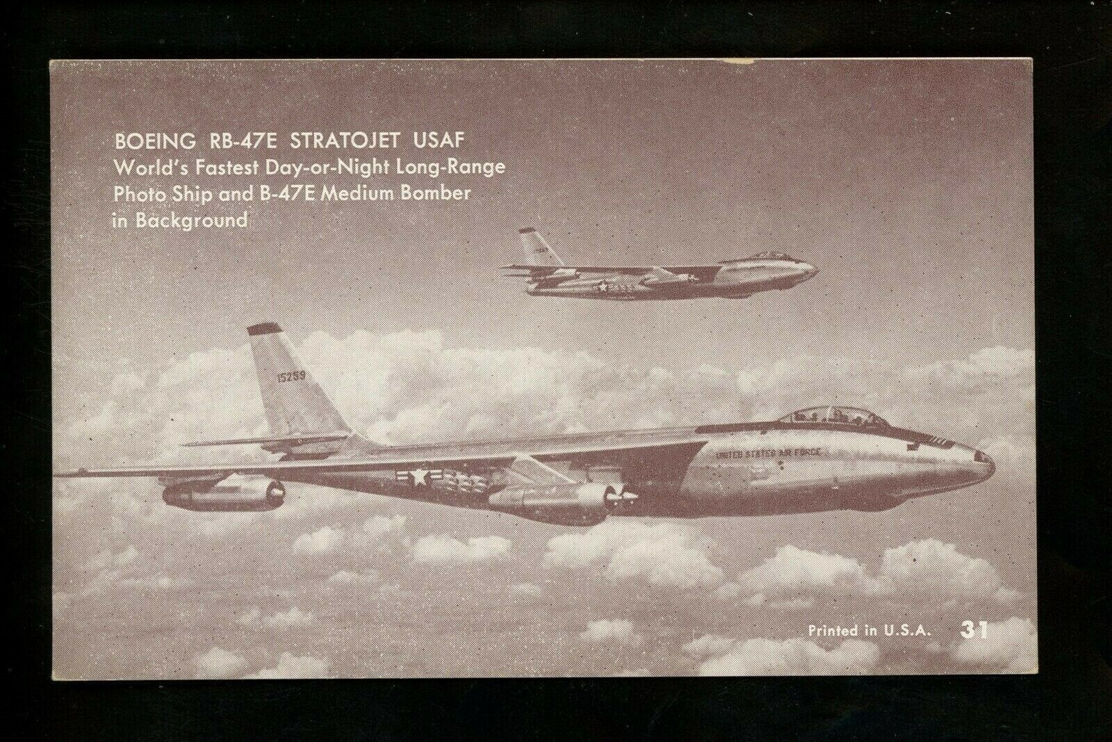Military postcard WWII US Navy Airplane #31 Boeing RB-47E Stratojet ...