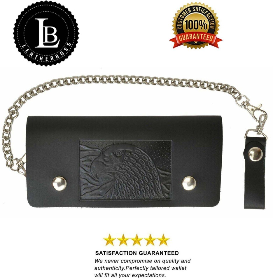 Leatherboss Leather Men Extra Large 8" Long Eagle Wallet with Chain ...