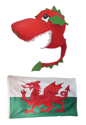 WELSH FLAG & DRAGON HAT St Davids Wales Cymru Red Dragon Rugby Cymraeg ...