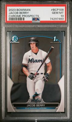 PSA 10 JACOB BERRY 1st 2023 Bowman Chrome Prospects MARLINS Rookie RC ...
