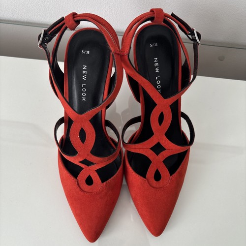 New Look Red Suede Strappy Heels – Size 5/38 | eBay UK