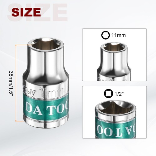 6pcs 1/2" Drive 6 Points Socket 11mm CR-V Metric Shallow Socket, Silver ...