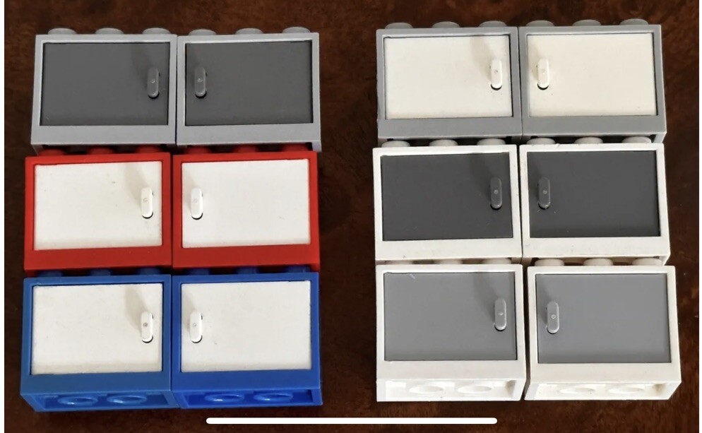 4x LEGO Cupboard Door Drawer Box Container White Red Grey Blue 4533 ...