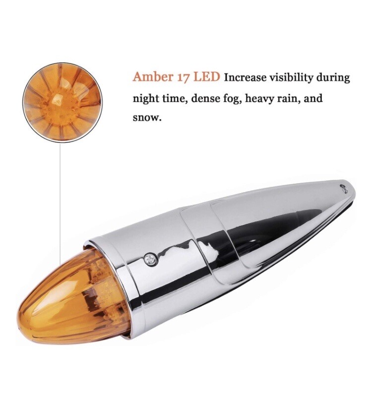5x 17 LED Amber Torpedo Cab Marker Roof Running Top Lights Chrome ...