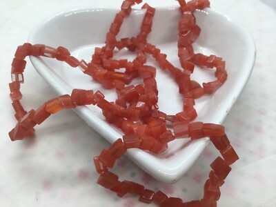 32 inch string tomato red, cats eye glass bead square cube chips 4 ...