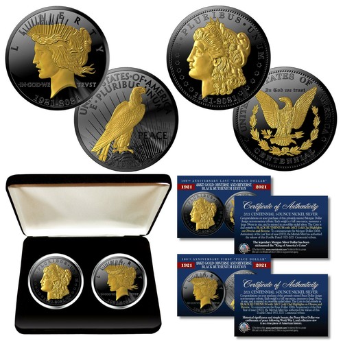 MORAN & PEACE DOLLAR Tribute 1 OZ. BLACK RUTHENIUM & 24K GOLD 2-Coin ...
