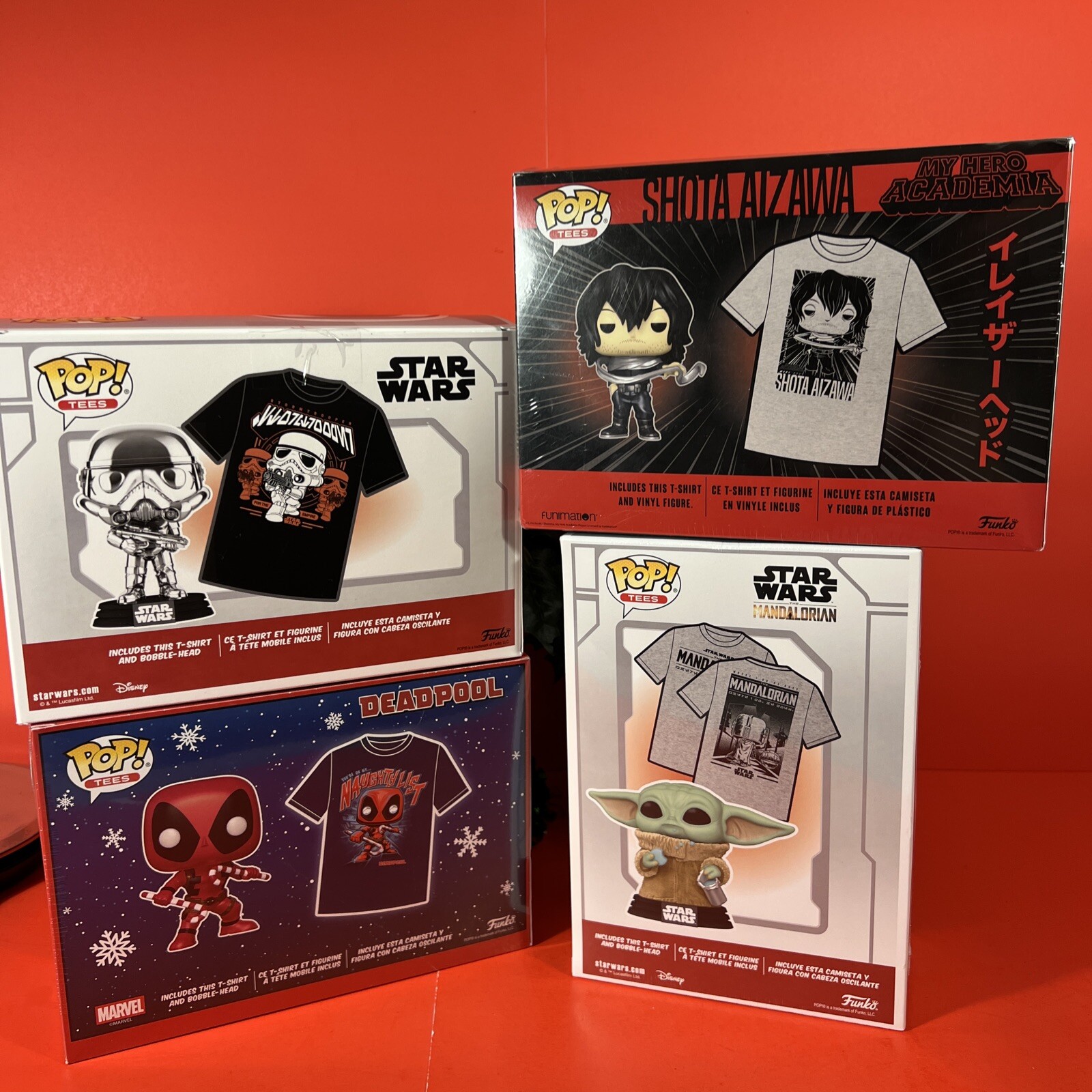 Funko Pop T-shirt & Pop Lot Of 4 Size XL. Deadpool, Grogu, Stormtrooper ...