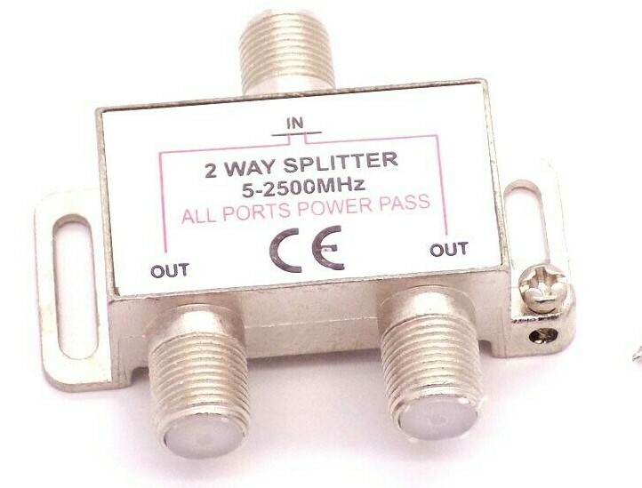 2 Way Y Splitter F Type Screw Connector TV Virgin Cable Sky Satellite ...