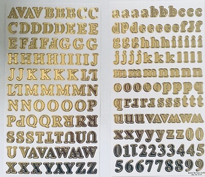 Two sheets 1/2” Gold Letters Numbers Alphabet Scrapbook Craft Stickers ...
