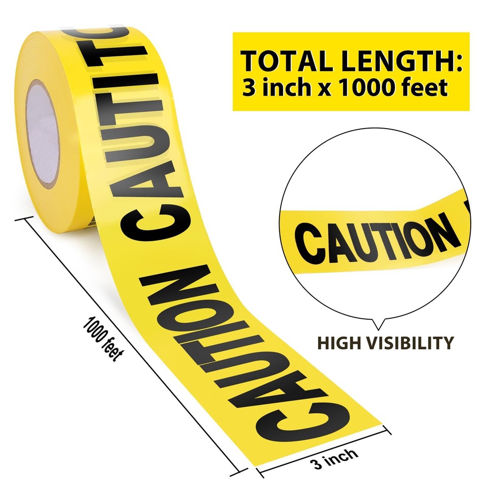 Yellow Caution Tape 2 Pack 3" x1000ft Safty Tape Caution Tape Roll ...