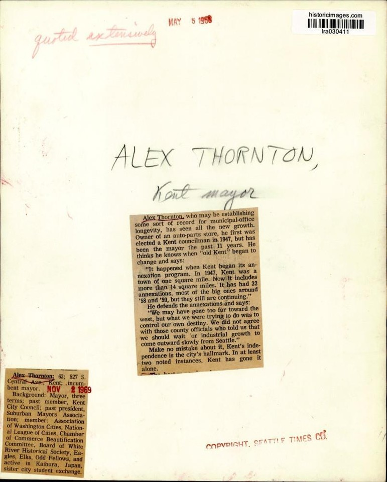 1969 Press Photo Alex Thornton, Mayor of Kent, Washington - lra030411 ...
