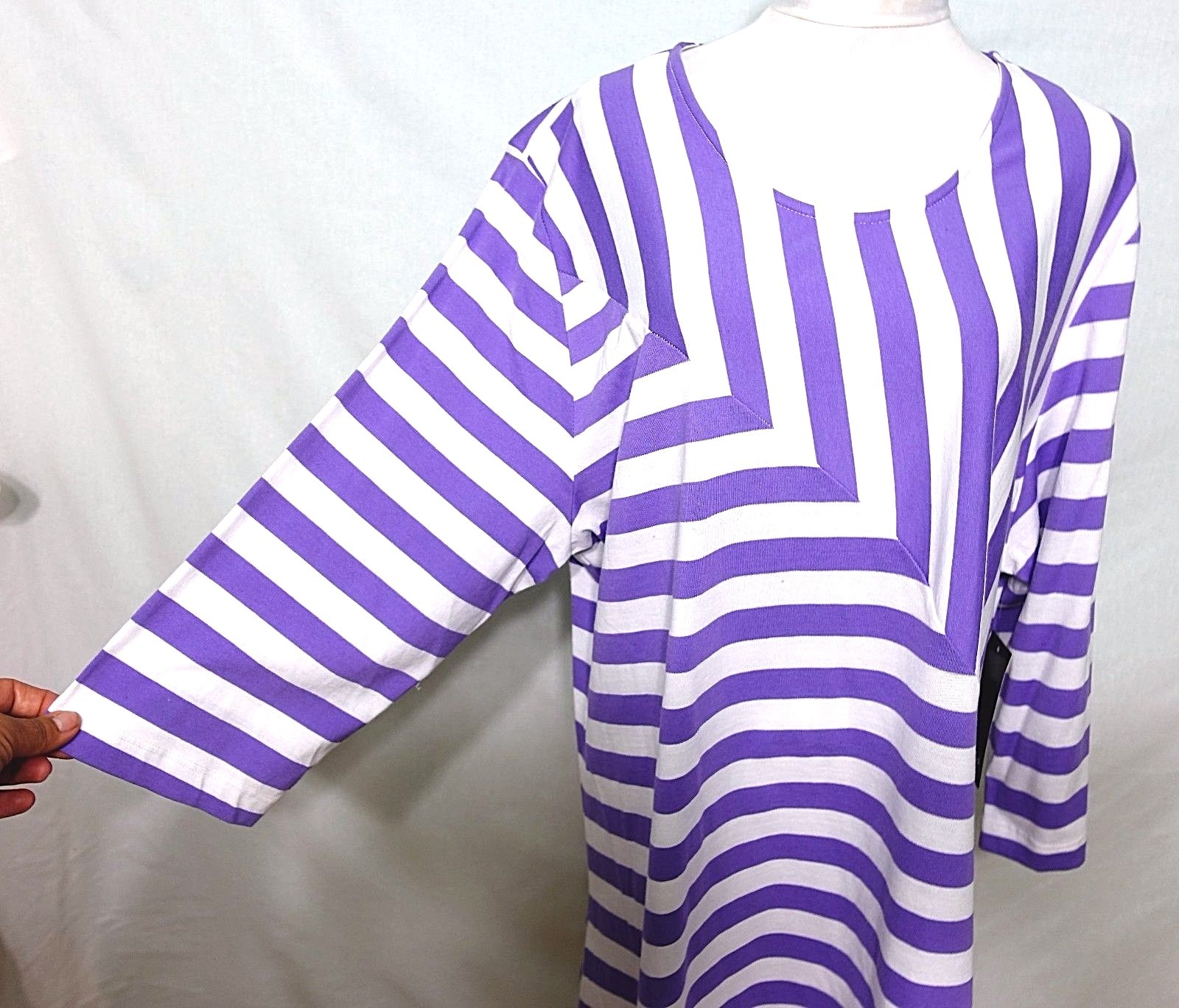 Links Women Plus 1x 2x 3x Purple White Striped Tunic Top Blouse Shirt ...
