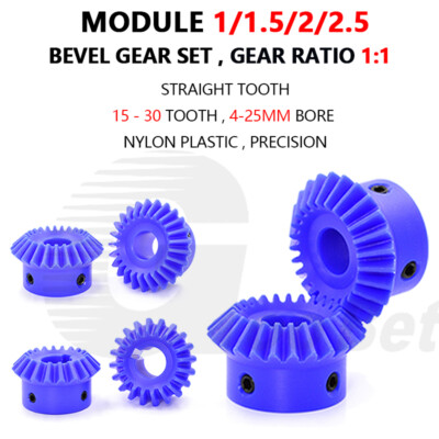 Module 1 1.5 2 2.5 Straight Bevel Gear Set 15 - 30 Tooth 1:1 Pairing ...