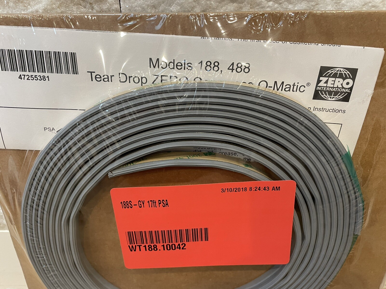 Zero International Model 188S-GY 17ft Self-Adhesive Tear Drop Gasketing ...