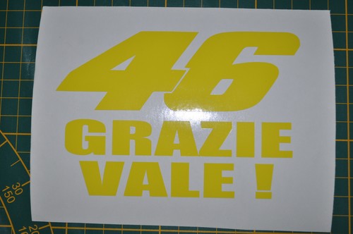 2 STICKERS JAUNE FLUO GRAZIE VALE 46 ROSSI GP ,vr46 dim 190x260mm moto ...