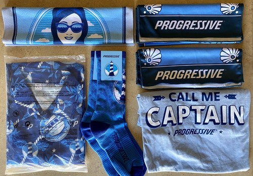 Progressive Insurance Flo Promo Lot! TOWEL SOCKS TROPICAL LUAU BUTTON ...