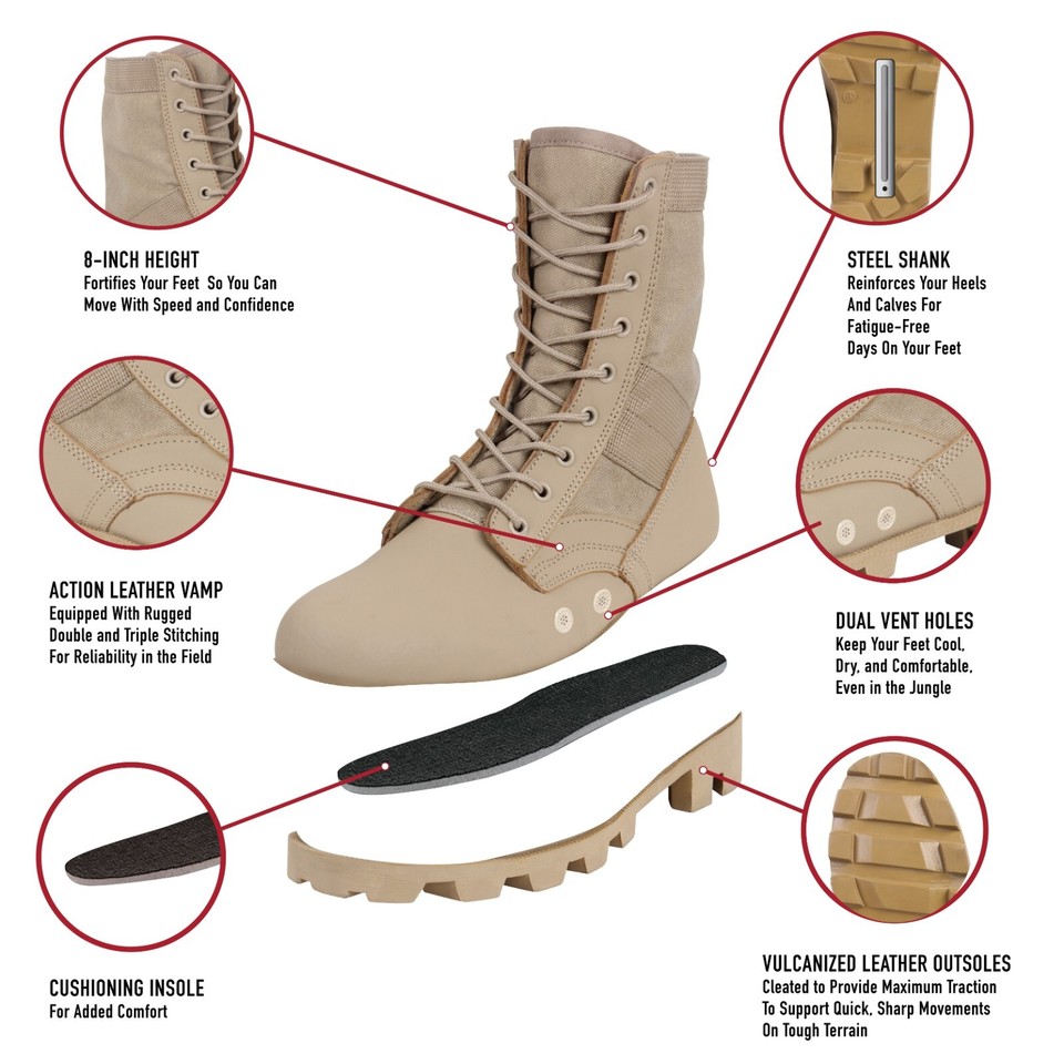 GI Style Jungle Boot - Canvas & Nylon W/ Leather Toe & Heel - Black, OD ...