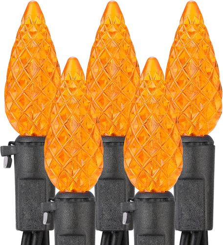Orange String Lights, 33Ft 100 LED Faceted C5 Orange Halloween Lights ...