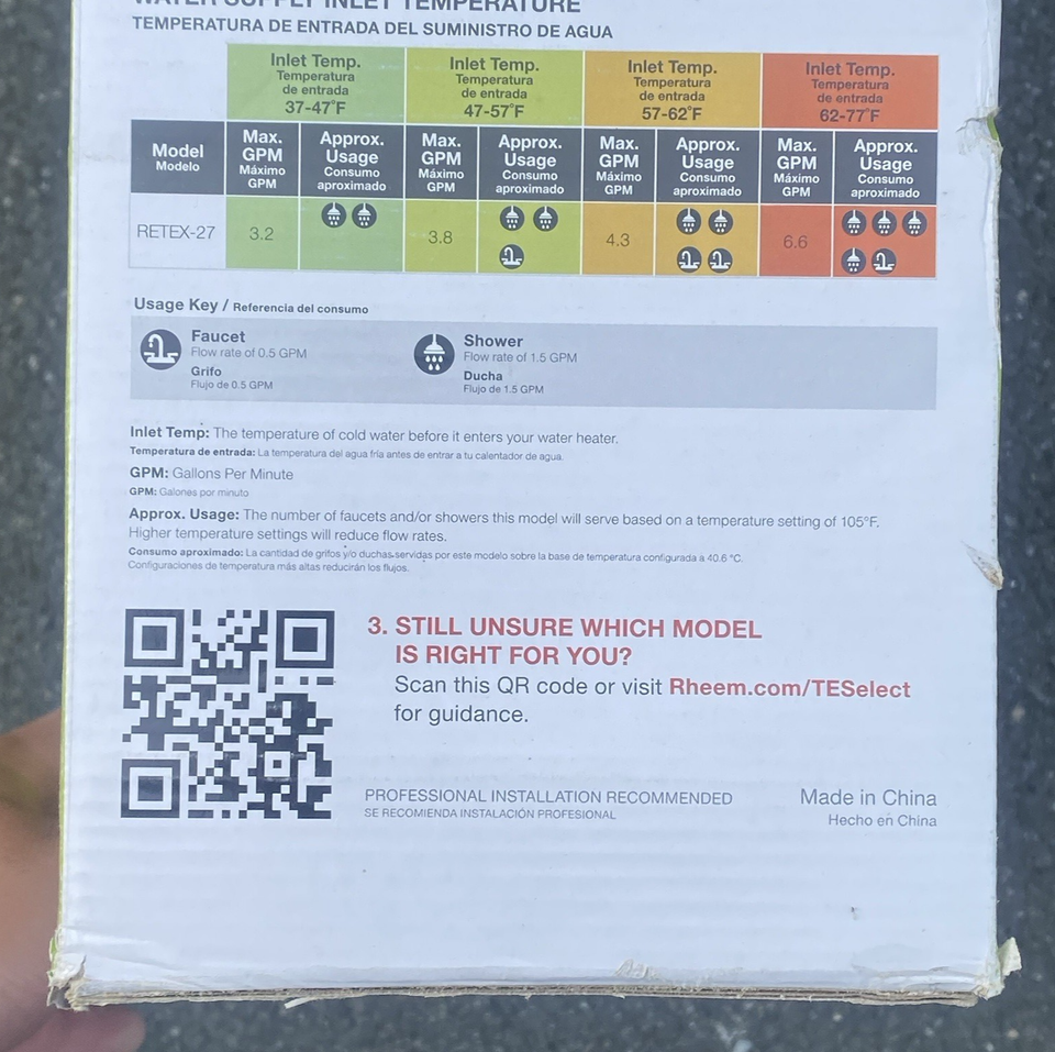 Rheem Electric Tankless Water Heater RETEX-27 (27KW) NEW OPEN BOX FREE ...