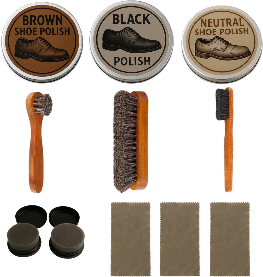Shoe Polish Shine Kit - Black Brown Leather Shoe Polish for Boot ...