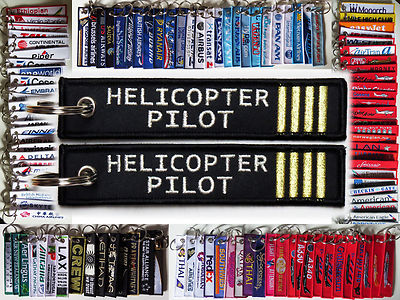 Keyring HELICOPTER PILOT Black/Silver/Gold keychain tag label for pilot ...
