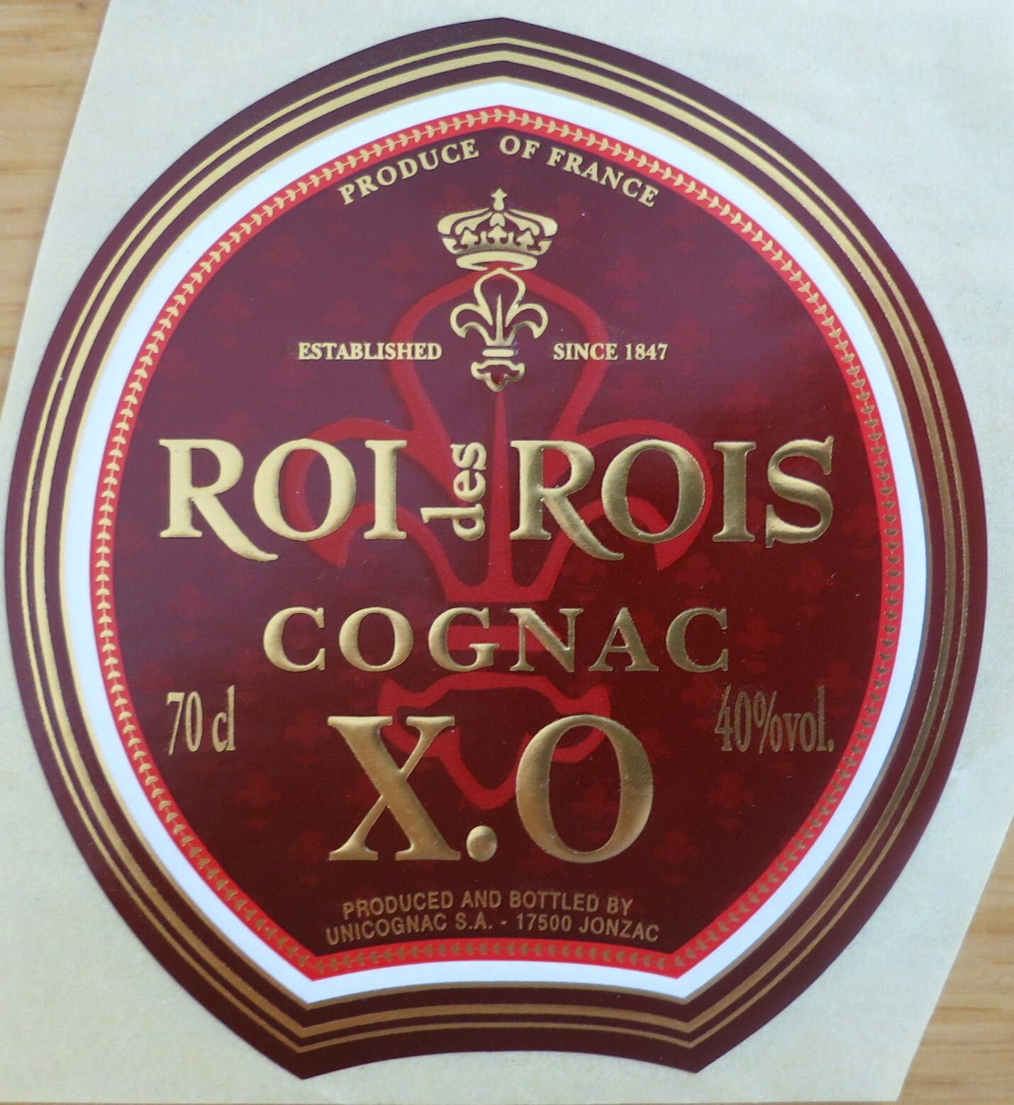 .Etiquettes vin alcool FRANCE ROI DES ROIS Cognag X.O Unicognac SA wine ...