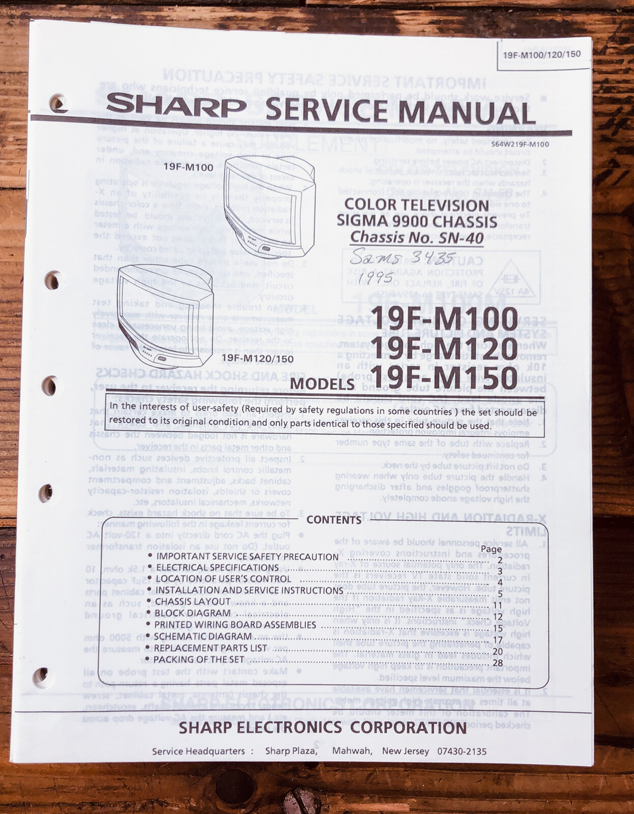 Sharp 19F-M100 -M120 -M150 TV Service Manual *Original* | eBay