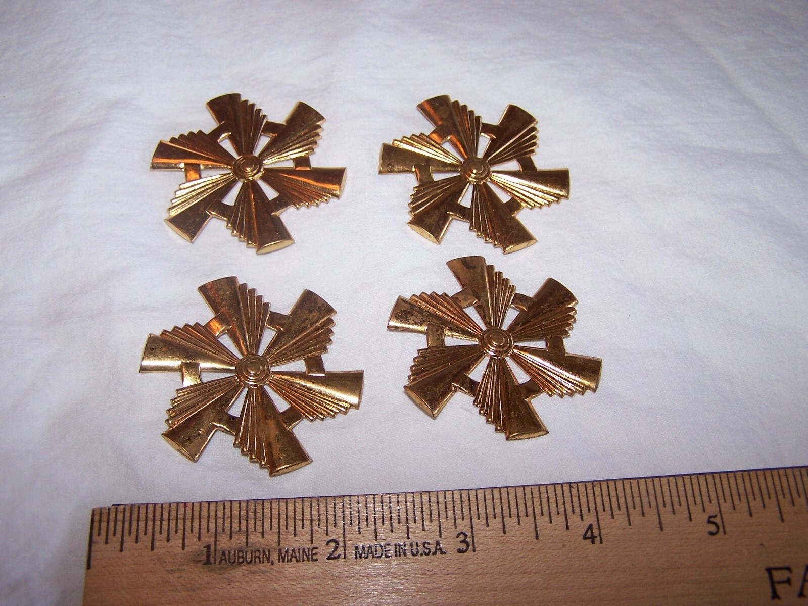 4 Vintage 3D Small Gold Tone Metal Decorative PINWHEELS - Unknown Use ...