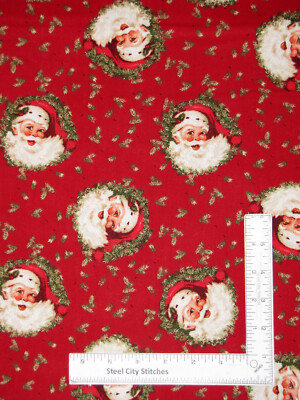 Christmas Santa Claus Fabric Faces Red Holiday Cotton Fabric Traditions ...