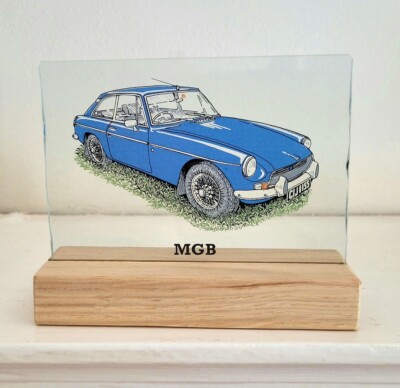 MGB stained glass blue car suncatcher & display stand other colours ...