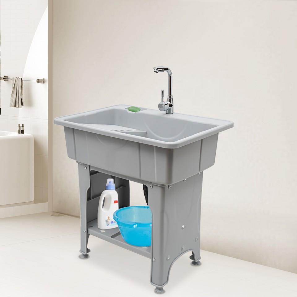 Slop Sink Wash Station Utility Sink with Storage Shelf Laundry Sink ...