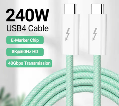 ⚡️Thunderbolt 4 Pro 40Gbps USB4 USB Type C 240W Light Green Data Cable ...