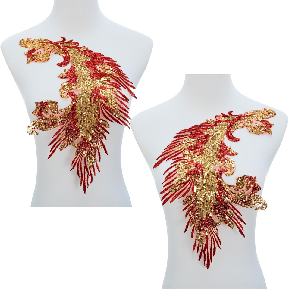 Pair Embroidery Phoenix Costume Sequin Appliques Patches, Peacock ...