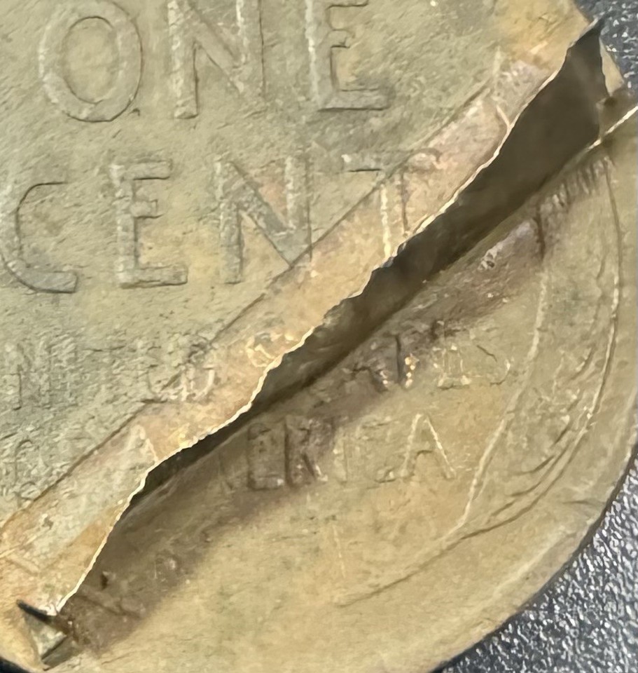 1945 P DIE BREAK CRACK MAJOR CUD ERROR LINCOLN CENT PENNY COIN ...