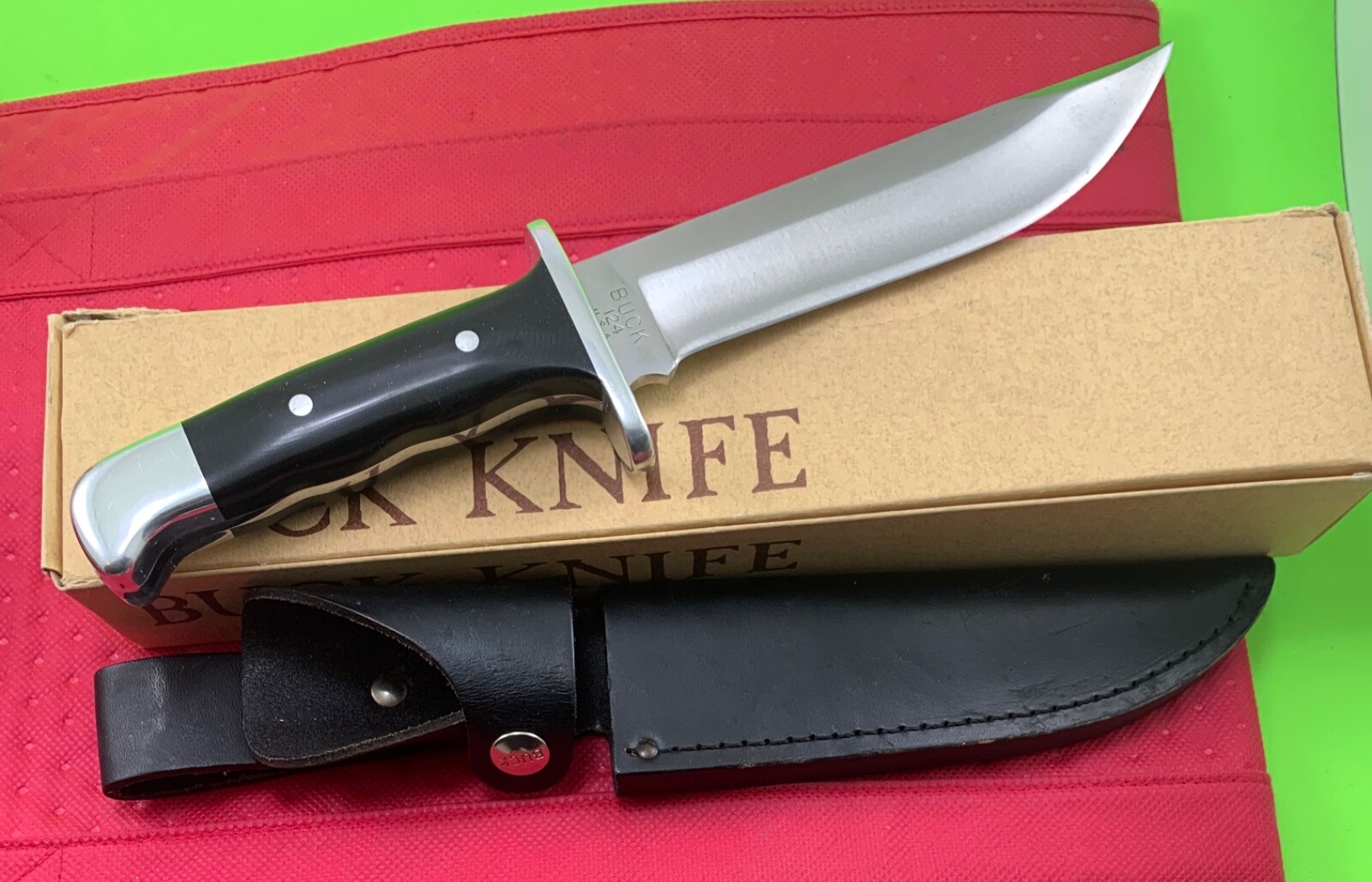 PRE DATE CODE BUCK 124 FRONTIERSMAN MICARTA KNIFE W/ SHEATH LIGHTLY ...