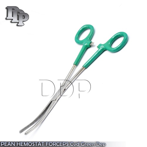 Green Vinyl Grip Handle Stainless Hemostat Forceps Curved Serrated 8 ...