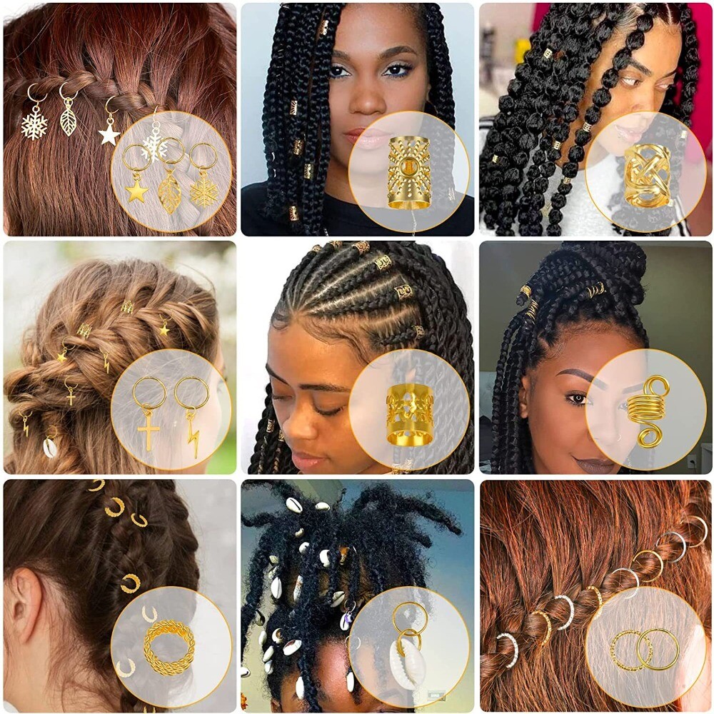 259pcs Gold Hair Ring Dreadlock Beads Braiding Hair Strings for Women ...