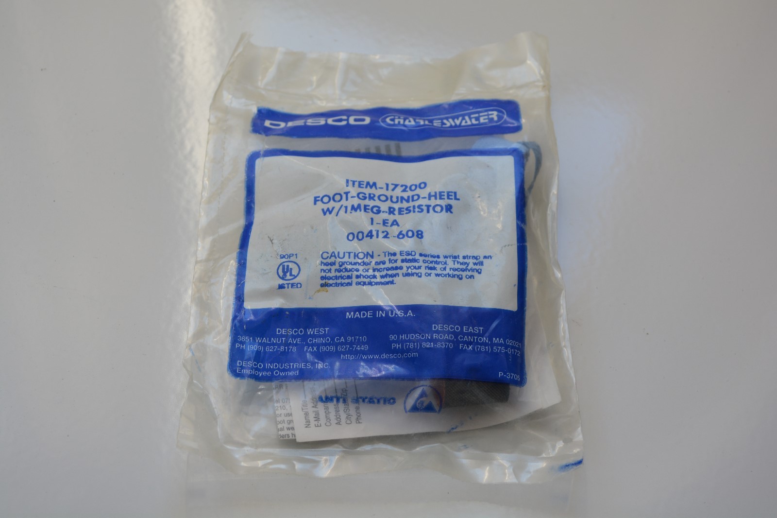 New (SEALED) Anti Static Desco 17200 Foot-Ground-Heel w/ 1 Meg ...