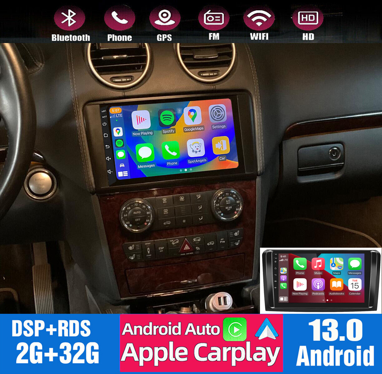 For Mercedes-Benz ML350 GL450 2007 2008 2009 2010 2011 CarPlay Android ...