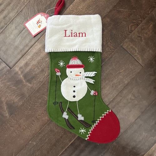 NWT Pottery Barn Kid Nordic Snowman Wool Green Christmas Stocking Mono ...