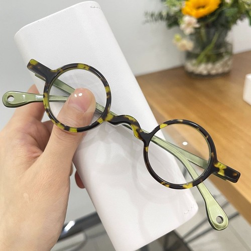 Japanese Round Eyeglass frames 34 mm Retro Acetate Green Leopard ...