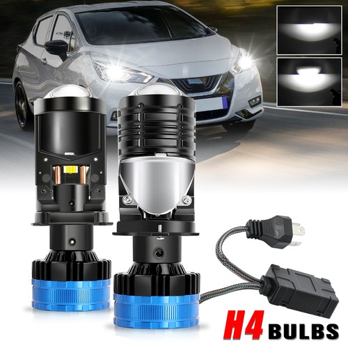 2X LHD H4 Bi-LED Projector Lens Hi/Lo Headlight Mini Bulbs 400W 10000Lm ...