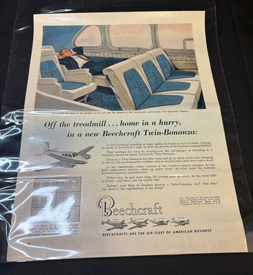 Vintage 1958 Beechcraft Twin Bonanza Aircraft Airplane Picture Magazine ...