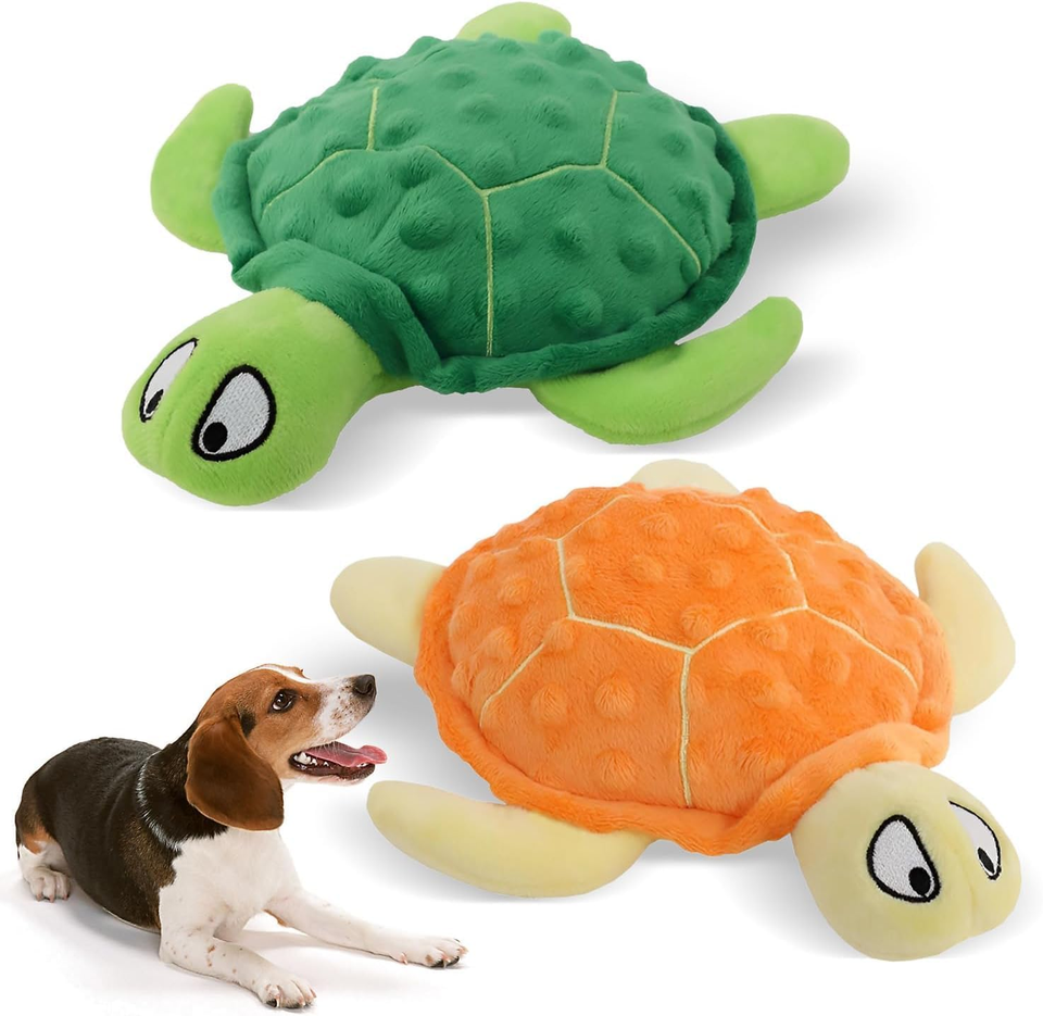 2-Pack Plush Turtle Dog Toys, Interactive Squeaky & Crinkle Toys for ...
