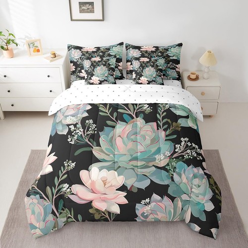 Twin Comforter Set 7 Pcs Boho Succulent Bedding Set Cactus Bed in a Bag ...